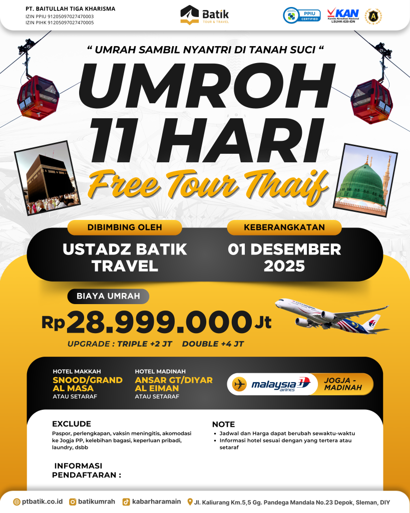 Umroh 1 Desember 2025 (11 Hari) Start Jogja FREE Thaif - Umroh Sesuai ...
